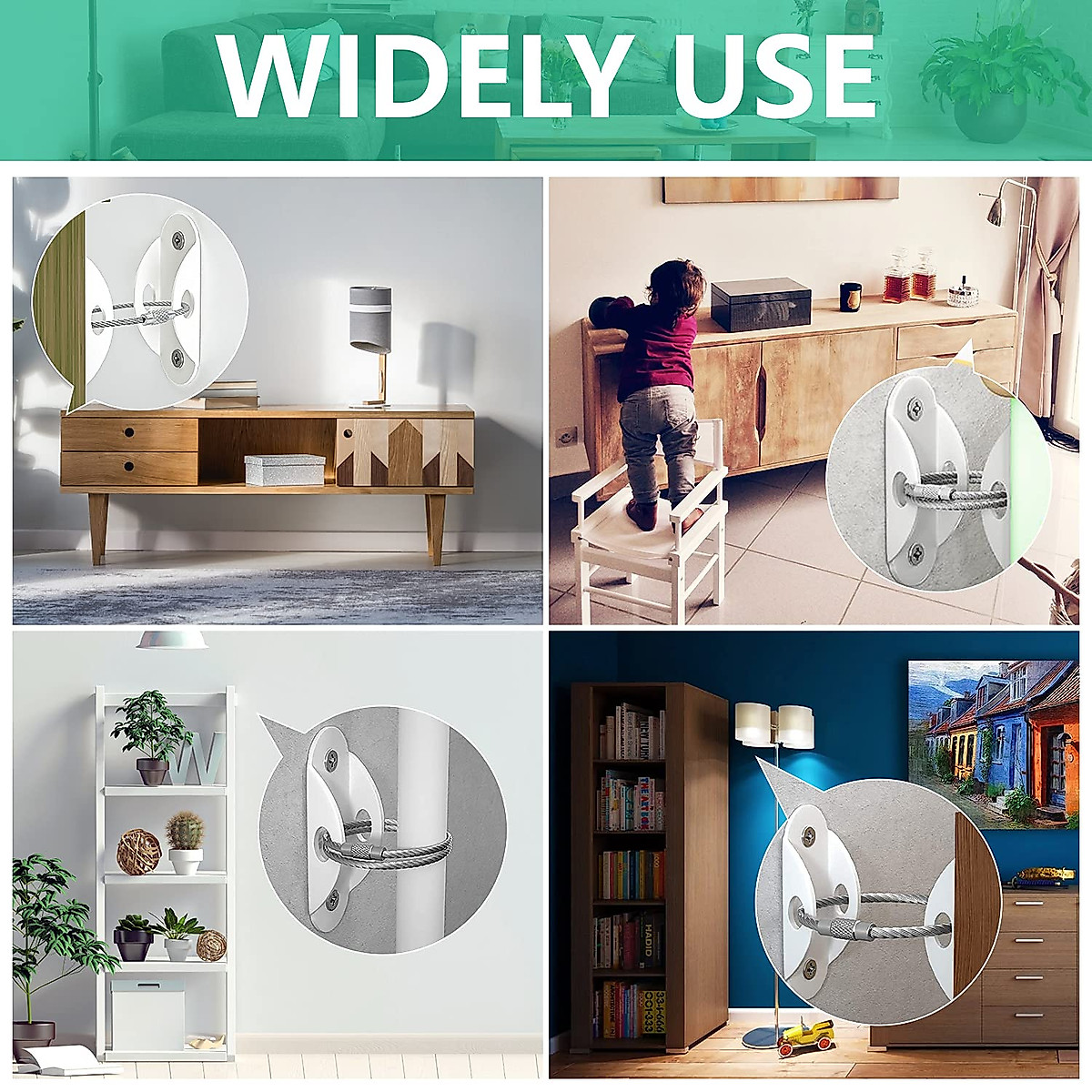 Baby proofing kit Wall Anchors, Baby Safety Products Furniture Anchors, Kids Furniture Anchors for Baby proofing, Child Proof Anti tip Furniture Anchors to Wall, Earthquake Straps(10 Pack)