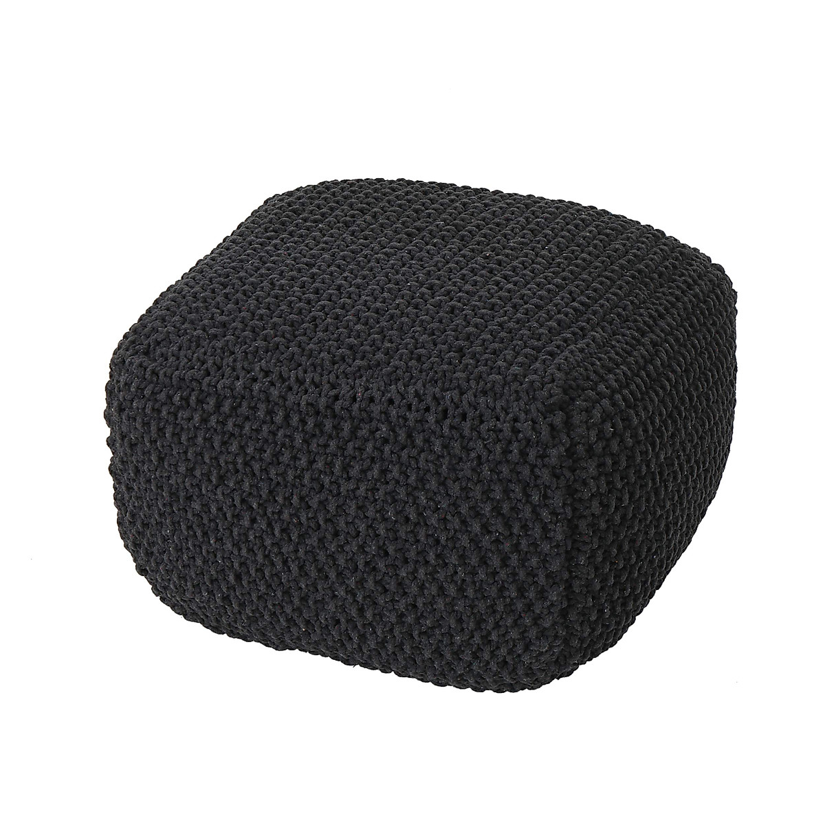 Christopher Knight Home Joyce Knitted Cotton Square Pouf, Dark Grey Small