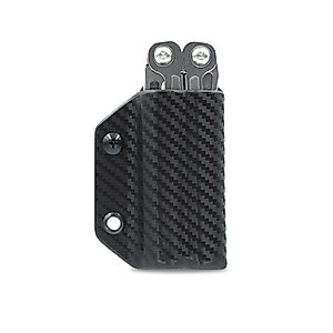 Clip & Carry Kydex Multitool Sheath for The Leatherman Wingman/Sidekick/REBAR/REV - Made in USA - EDC Multi Tool Holder Holster Cover - Carbon Fiber Black