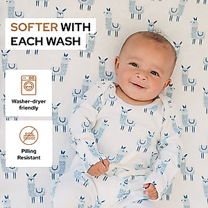 Mini Crib Sheet with Llama Pattern - 100% Organic Cotton Pack n Play Fitted Sheet - Premium Mini Pack and Play Sheets - Pickle & Pumpkin Sheet Compatible as Graco Pack n Play Sheet & Mini Crib Sheets