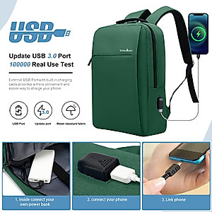 Victoriatourist Laptop Backpack for Men Business Slim Durable Work Laptops Backpacks with USB Charging Port, College Backpacks Computer Bag Gifts for Women Fits 15.6 Inch Notebook (Green)