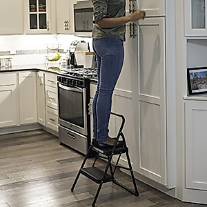 COSCO Two-Step Household Folding Step Stool, All Black, 7ft 11in Reach Height