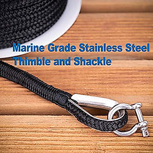 Young Marine Made 3/8 Inch 100FT 150FT Black Nylon Anchor Line Double Braided Anchor Rope/Line with Thimble (3/8" x 100')
