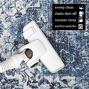 Zacoo Washable Rug Boho Rug Vintage 5x7 Area Rugs for Living Room Bedroom Dining Room Distressed Non Slip Rugs Carpet Non Shedding Oriental Rug, Blue