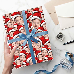 Personalized Wrapping Paper with Photos for Birthday Party, Thick Custom Wrapping Paper Rolls with Drawing Pictures for Kids Boyriend & Girlfriend Family 58"x 23"