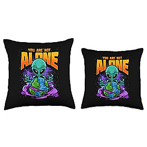 Best Earth Alien Tees Earthling Planet Alien You Not Alone Throw Pillow, 16x16, Multicolor
