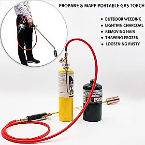 Propane Torch Weed,Heavy Duty Burner Torch,Weed Burner with Control Valve and 5.3 FT Hose for Garden Roofing BBQ lighter Snow Melting, Wrenches and Gloves
