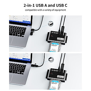 BYEASY SATA/IDE USB 3.0 Adapter, Hard Drive Reader with USB A and USB C for Universal 2.5"/3.5" Inch External HDD/SSD with 12V 2A Adapter, Support 12TB for Windows and Mac OS