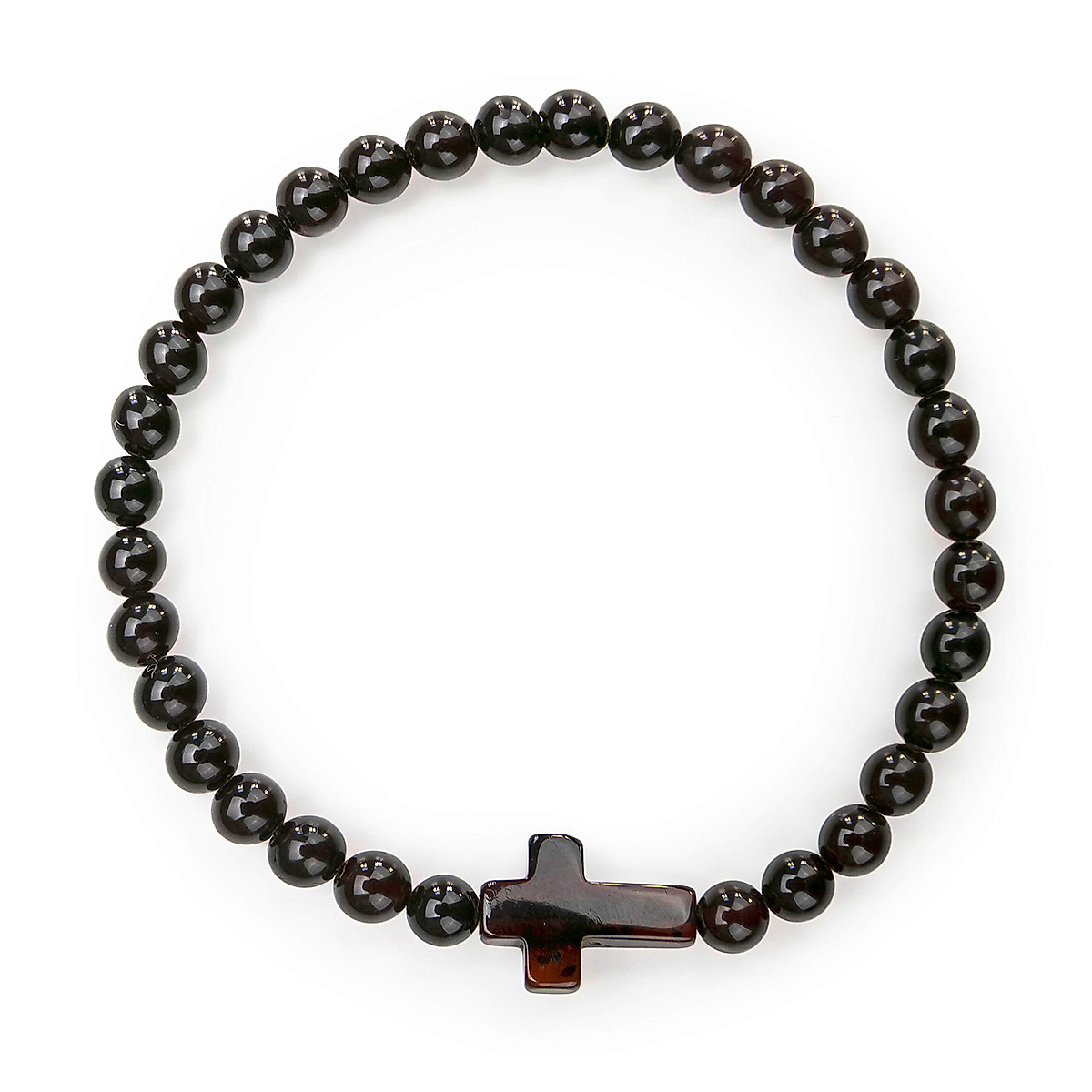 Amber Culture Amber Cross Bracelet - Handmade 5mm Beads 100% Baltic Natural Baltic Amber Stone - Stretch Unisex with Gift Box Dark Cherry Color