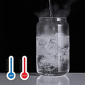 16 oz Glass Cups With Bamboo Lids And Glass Straw And Brush to clean -Beer Can Shaped Drinking Glasses, Iced Coffee Glasses, Cute Tumbler Cup for Smoothie, Boba Tea, Whiskey, Water