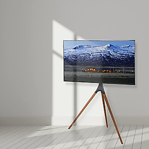 VIVO Artistic Easel 45 to 65 inch LED LCD Screen, Studio TV Display Stand, Adjustable TV Mount with Swivel and Tripod Base, Black Bracket, Dark Walnut Legs, STAND-TV65A