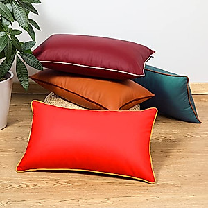 howdy deco 2 Pcs Waterproof Lumbar Pillow Covers 12x20 Inches of Silicone Leather Anti-Fading Rectangle Pillowcases Soft Durable for Outdoor Decoration Garden Terrace Canopy Balcony Sofa, Brown