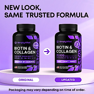 Biotin and Collagen Supplements with Keratin - Hair Vitamins - Hair Skin & Nails Vitamins with Biotin, Collagen, B Complex - Made in USA - Biotin Supplement for Strong Hair, Skin & Nails - 60 Capsules