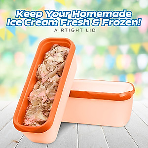 Laxinis World Ice Cream Containers – Pack of 2 Ice Cream Plastic Containers with lids, 1.5 Quarts, Reusable, with Non-slip Base (Orange)