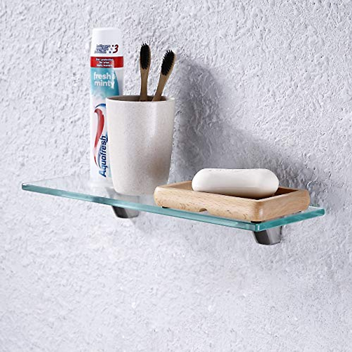 KES 14-Inch Bathroom Tempered Glass Shelf 8MM-Thick Wall Mount Rectangular, Brushed Nickel Bracket, BGS3202S35-2