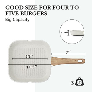 SENSARTE Nonstick Ceramic Grill Pan for Stove Tops, Versatile Square Grilling Pan with Pour Spouts, Durable Grill Skillet for All Stoves, Steak Pan Bacon Pan, Non Toxic-PTFE,PFAS,PFOA Free, 11 Inch