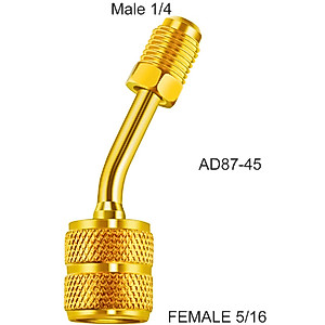 R410a Charging Vacuum Port Adapter Brass Converter with Thimble 5/16 Inch Female Quick Coupler to 1/4 Inch Male Flare for Mini Split System Air Conditioner HVAC Refrigeration Service (2 Packs)