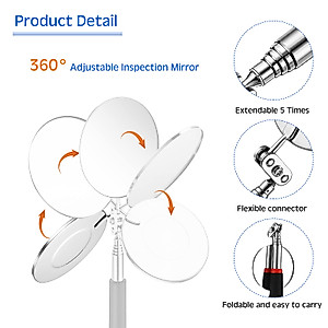 Patelai 4 Pcs Telescoping Magnet Tool Inspection Mirror Set with 2 lb 20 lb Magnetic Pickup Tool 8 lb LED Light Telescoping Magnet Stick Gadget 360 Swivel for Valentine's Father Day Men Gift Birthday