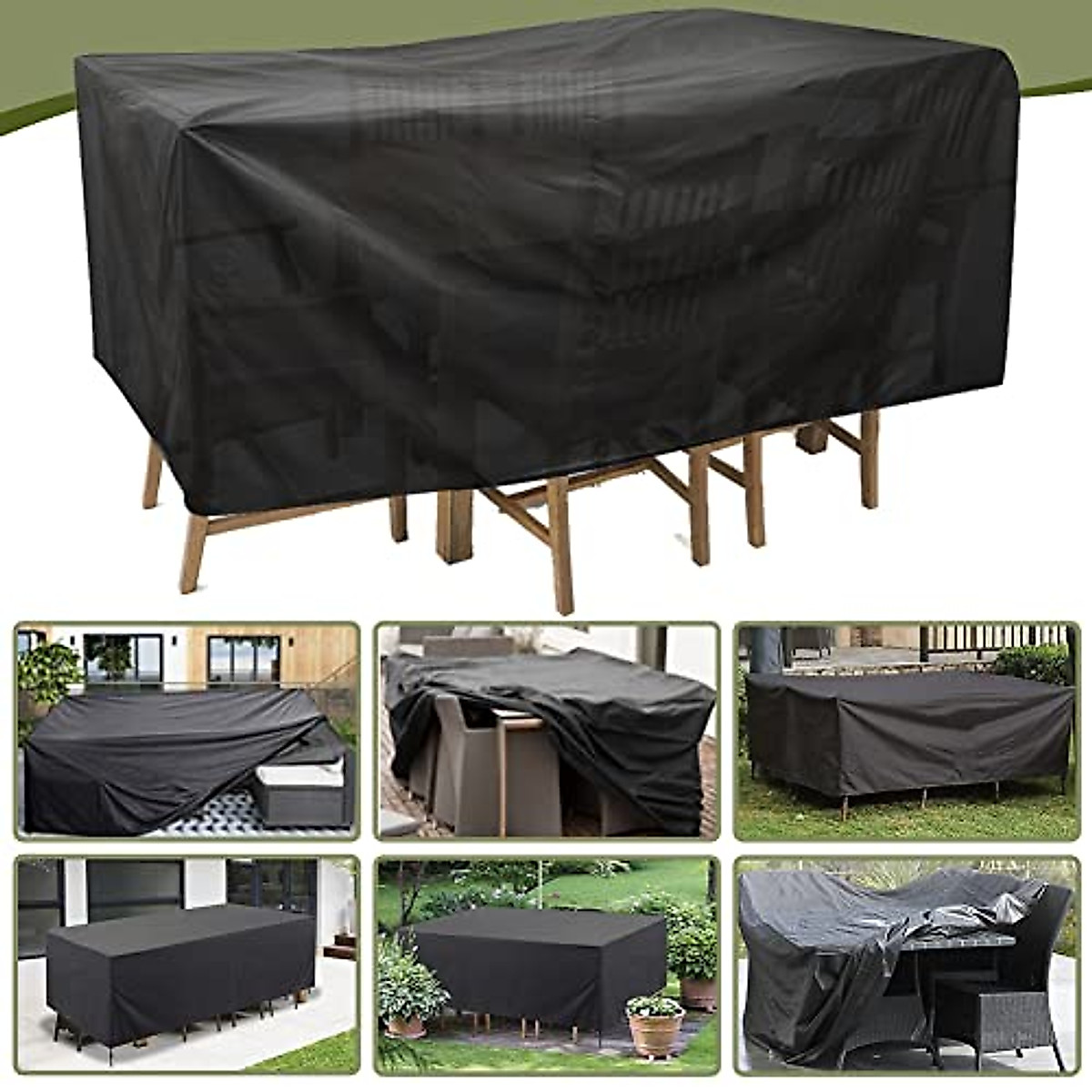 Gicov Patio Furniture Cover Waterproof Heavy Duty Rectangle Table Chair Set Cover UV Resistant Outdoor Dining Table Furniture Set Sofa Cover Extra Large