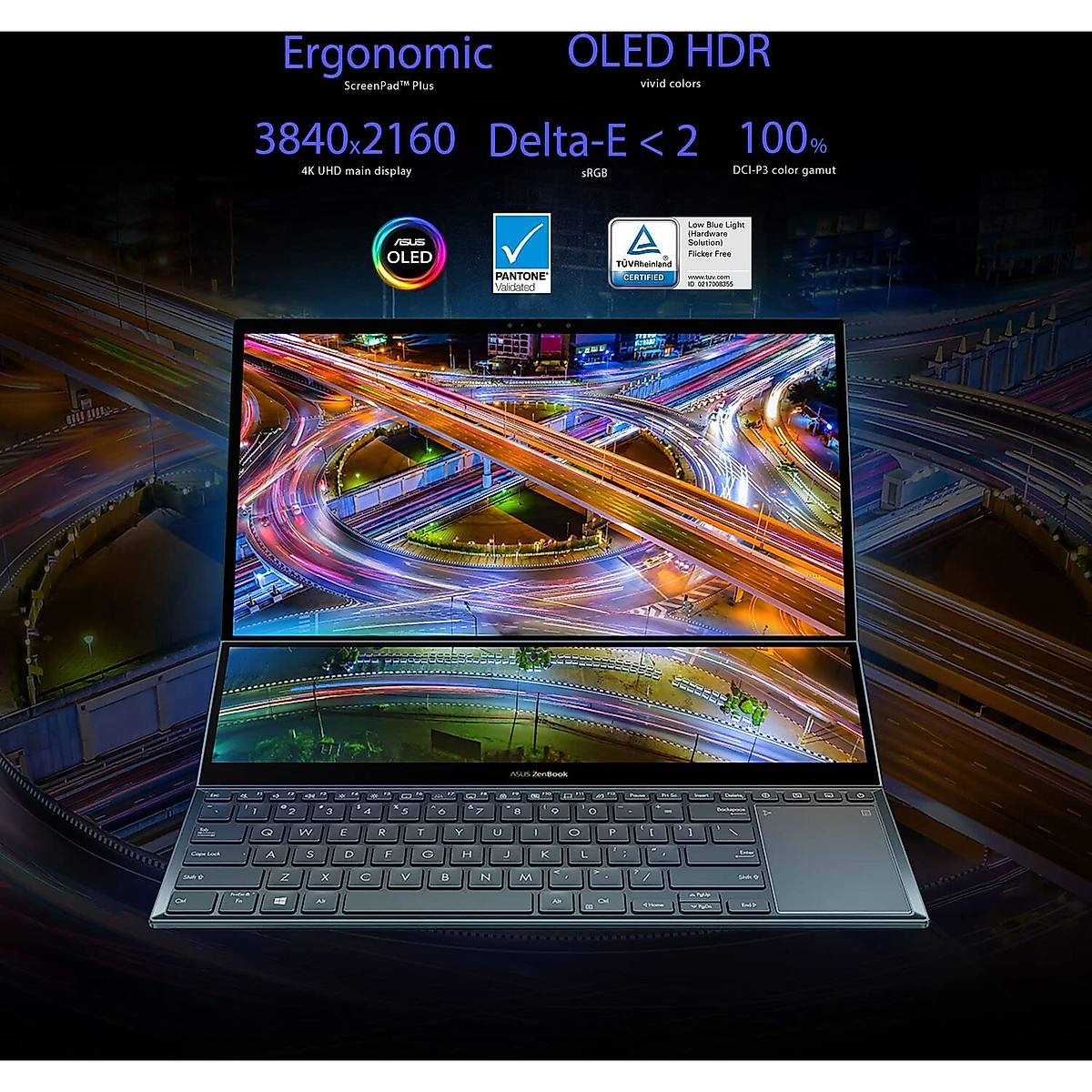 ASUS ZenBook Pro Duo 15 UX582 15.6" 4K OLED Touchscreen (Intel 14-Core i7-12700H, 16GB DDR5 RAM, 1TB SSD, GeForce RTX 3060 6GB) Business Laptop, ScreenPad Plus, Backlit, IST HDMI, Stylus, Win 11 Pro