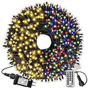 XTF2015 Christmas Outdoor Indoor Lights, 105ft 300 LED End-to-End Connected 9 Modes Timer Remote Christmas String Lights for Trees, Patio, Garden, Party, Wedding, Holiday (Warm White + Multicolor)