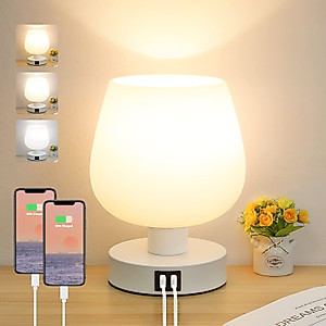 Touch Control Bedside Table Lamp with 2 USB Ports, Dimmable Small Nightstand Lamp for Bedroom, Modern Desk lamp with White Glass Lampshade, with 2700K-6000K Adjustable Color Temperature Bulb