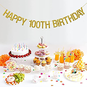INNORU ™ Happy 100th Birthday Banner - Gold Glitter 100th Sign Letters Hang Bunting - 100th Birthday Party Decorations Supplies