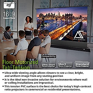 Akia Screens Pull Up Projector Screen Motorized with Remote, Floor Rising Projector Screen Tab Tension 102 inch 16:9 Indoor Movie Video Home Theater Cinema Office, CineWhite, Black Casing AK-FMT102UH2