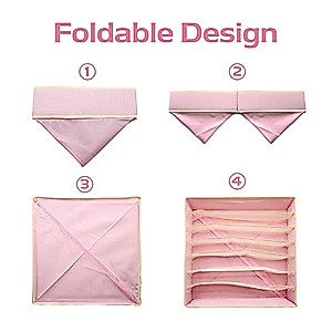 Duyoku 2 Pack Underwear Drawer Organizer - 7 Cells Bra Organizer for Drawer, Washable Underwear Storage, Foldable Underwear Organizer for Women, Lingerie Dresser (Pink - 12.6×12.6×3.9Inch)