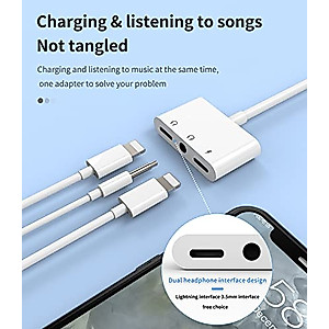 Headphone Adapter for iPhone Lightning to 3.5mm Audio Apple Splitter Dongle Jack AUX Adaptador para Dual Earphone Port 3 in 1 Phone and Charge Charger Earbud 13 12 11 Pro Max Mini Xs Se 7 X 8 Plus