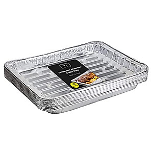 DCS Deals Pack of 25 Disposable Aluminum Broiler Pans – Good for BBQ, Grill Trays – Multi-Pack of Durable Aluminum Sheet Pans – Ribbed Bottom Surface - 13.40" x 9" x 0.85"