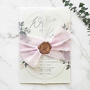 Chiffon Silk Ribbon for Gift Wrapping, Frayed Boho Ribbon for Wedding Invitation Bridal Bouquet, Pink White Cream Ribbon 3 Rolls 1.5 Inch 7 Yards, 10Pcs Wax Seal Stickers Included