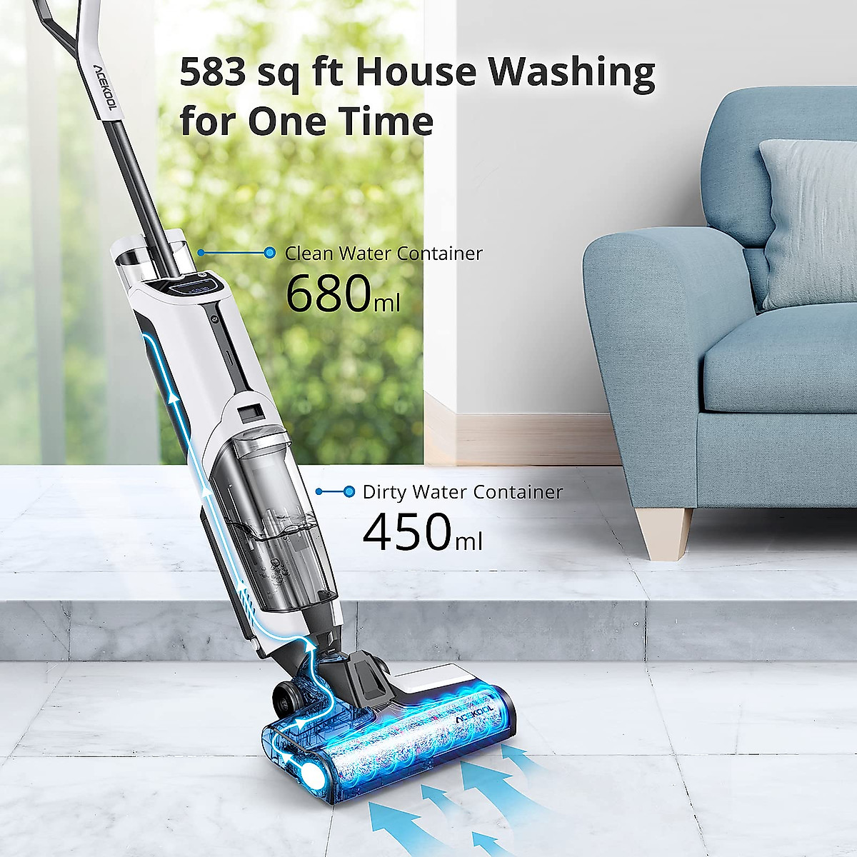 Acekool Smart Voice Assistant Cordless Wet Dry Vacuum and Mop Cleaner, 30s Self-Cleaning Household Stick Vacuum Cleaner Pet Hair, LED Display, Upright for Hardwood Floors and Carpet