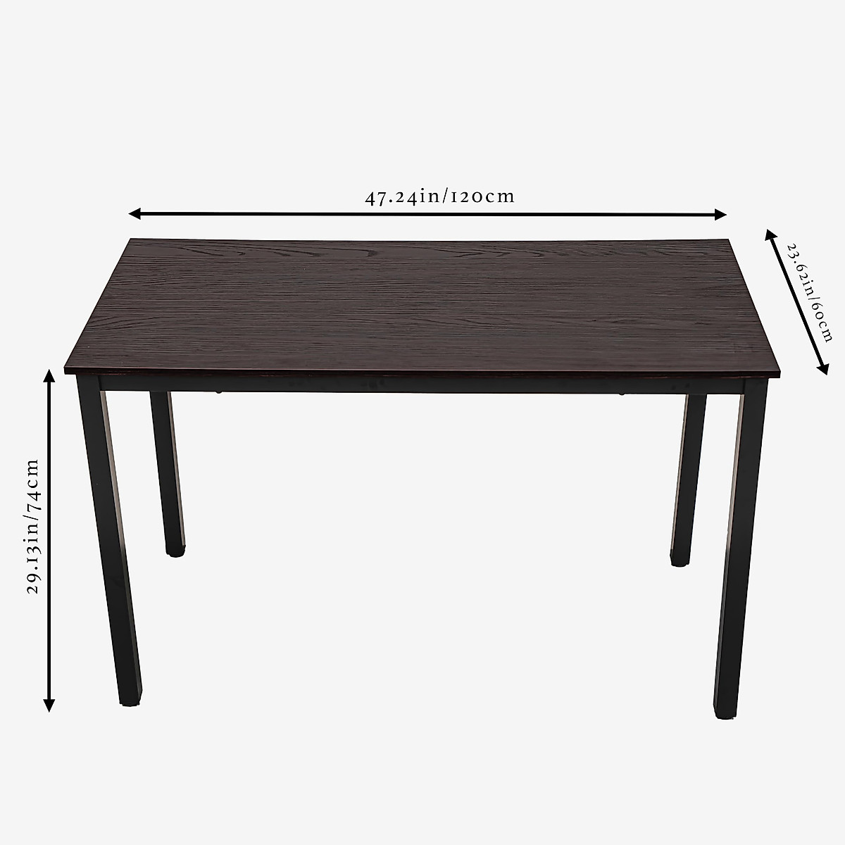 GL GLOBAL LIFE 47 inch Large Computer Desk Wood, Modern Simple Style Desk for Home Office, Bedroom, Study Student Writing Desk, Small Spaces, Black Metal Frame, Dark Walnut Top
