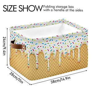 xigua Ice Cream Cone Rectangular Storage Bin Canvas Square Storage Basket with Handles for Home,Office,Books,Nursery,Kid's Toys,Closet & Laundry,Gift Basket…