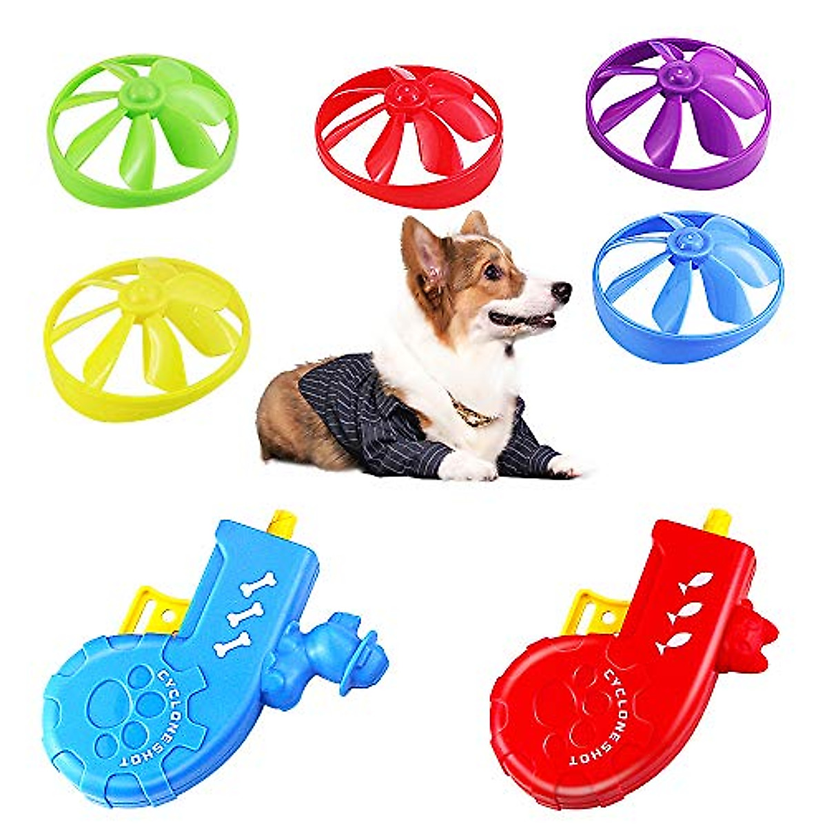 Newbested 2 Pack Cat Fetch Toy,Fun Interactive Dog Cat Kitten Tracks Toy with 5 Colors Flying Propellers for Pet Training Exercise,Hunting,Chasing,Batting