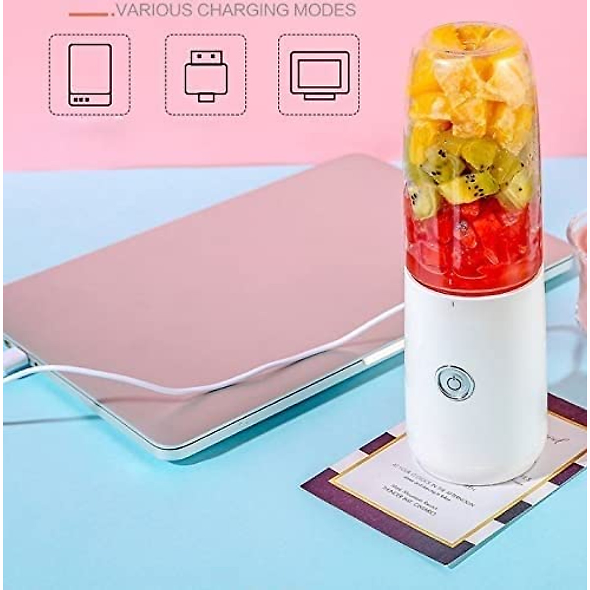 MXJCC Portable Blender, Smoothie and Shakes, Mini Blender with 2 Blades,Li-ion Battery for Baby Food,Travel,Gym