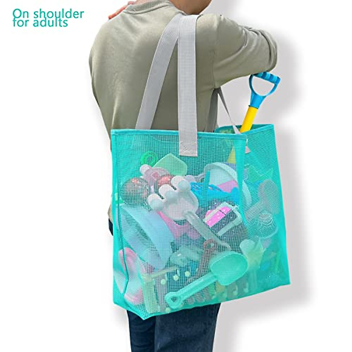 hsmyank 2Pack Large lightweight Simple Mesh Beach Tote Bag With snap Button Reusable Pool Bag for Outdoor Travel Shopping Gym (Yello+Lake green)