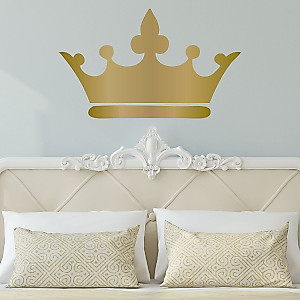 Princess Crown Wall Decal - 25in x 15in Metallic Gold Vinyl Decorative Sticker for Woman's or Girl's Room | Kids Royalty Theme Playroom or Baby Nursery Decor |
