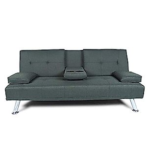 LTT Futon Sofa Bed, Futon Couch, Sleeper Dark Grey Fabric Folding Sofa Bed Dual-Purpose Multi-Functional