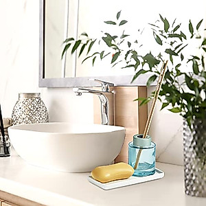 2 Pcs Bathroom Counter Tray Ceramic Vanity Tray Rectangular Bathroom Trays Soap Tray White Sink Trays Cosmetics Holder for Bath Kitchen Home