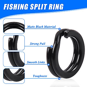 Stainless Steel Split Ring for Fishing Lures 200pcs Jig Split Ring Saltwater Fishing Tackle Line Connector Split Rings Freshwater Loop for Lure Making (Black)