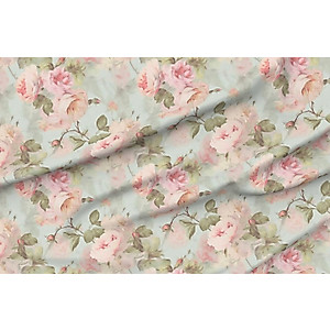 Spoonflower Fabric - Watercolor Roses Botanical Cabbage Rose Vintage Large Scale Floral Printed on Petal Signature Cotton Fabric by The Yard - Sewing Quilting Apparel Crafts Decor