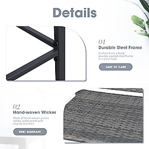 OC Orange-Casual Outdoor Bar Stool Set of 4, All-Weather Wicker High Top Patio Dining Chair, 4 Counter Height Rattan Barstools with High Back & Armrest, for Porch, Garden, Pub, Grey Cushion