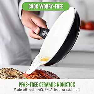 GreenLife Soft Grip Healthy Ceramic Nonstick 16 Piece Kitchen Cookware Pots and Frying Sauce Saute Pans Set, PFAS-Free with Kitchen Utensils and Lid, Dishwasher Safe, Black and Cream