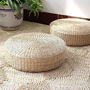 HUAWELL Japanese Style Handcrafted Eco-Friendly Breathable Padded Knitted Straw Flat Seat Cushion, Hand Woven Tatami Cushion Best for Zen, Yoga Practice or Buddha Meditation (19.7)