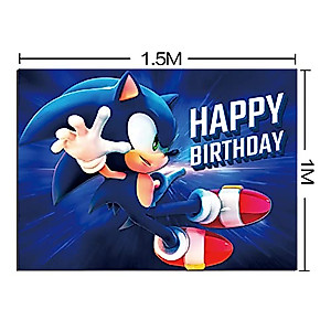 Sonic The Hedgehog Photo Backdrop Happy Birthday Blue Rocket Sonic Photography Background for Boy Baby Shower Sonic Backdrops for Party Decoration Supplies 5x3ft