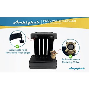 Amptyhub Pool Water Leveler, Included Pressure reducing Valve, Automatically Adjusts Pool Water Level, User Friendly Design (Black)