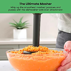 CHEFMAN Cordless Portable Immersion Blender 5-in-1 Blender Set, Ice Crushing Power with One-Touch Speed Control, Comes with Potato Masher, Whisk, Chopper, Beaker, and Storage Case, Stainless Steel