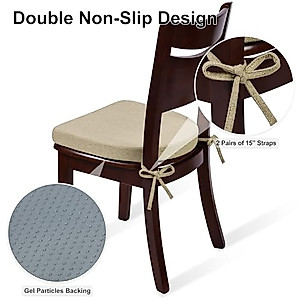 Shinnwa Chair Cushions with Ties for Dining Chairs [17 x 16.5 Inches] Non Slip Kitchen Dining Chair Pad and Seat Cushion with Machine Washable Cover Set of 4 - Natural Linen